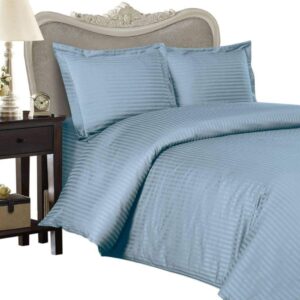 italian 1200 thread count egyptian cotton full size, light blue stripe, duvet cover set set includes 1 duvet cover and 2 pillow shams/pillow cases