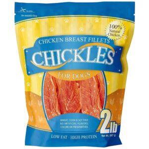 pet health solutions chickles chicken breast fillets for dogs - tested safe, low fat chicken dog treats natural - 100% natural chicken high protein no preservatives propylene glycol free, 2 lb