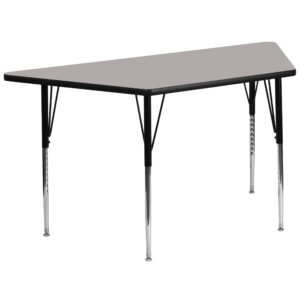 flash furniture wren 29''w x 57''l trapezoid grey hp laminate activity table - standard height adjustable legs