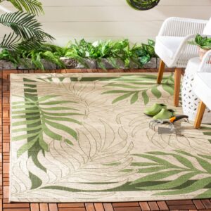 safavieh courtyard collection accent rug - 4' x 5'7", cream & green, non-shedding & easy care, indoor/outdoor & washable-ideal for patio, backyard, mudroom (cy7836-14a5)