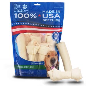 pet factory 100% made in usa beefhide 6-7" assorted (bones & rolls) dog chew treats - natural flavor, 10 count/1 pack