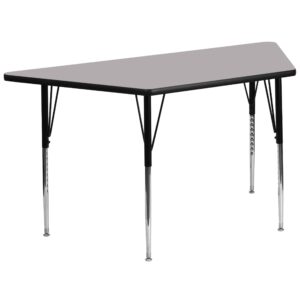 flash furniture wren 29''w x 57''l trapezoid grey thermal laminate activity table - standard height adjustable legs