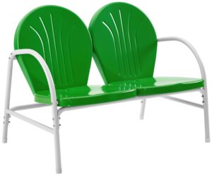 crosley furniture griffith retro metal outdoor loveseat, 2-person patio bench for porch, deck, balcony, grasshopper green