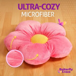 Butterfly Craze Daisy Lounge Flower Pillow for Teens & Kids - Medium 20 Inches, Cozy & Stylish Floor Cushion, Perfect Seating Solution, Machine Washable Aesthetic Decor, Plush Microfiber, Pink