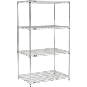 nexel adjustable wire shelving unit, 4 tier, commercial dry storage rack, 36"x 60" x 74", chrome