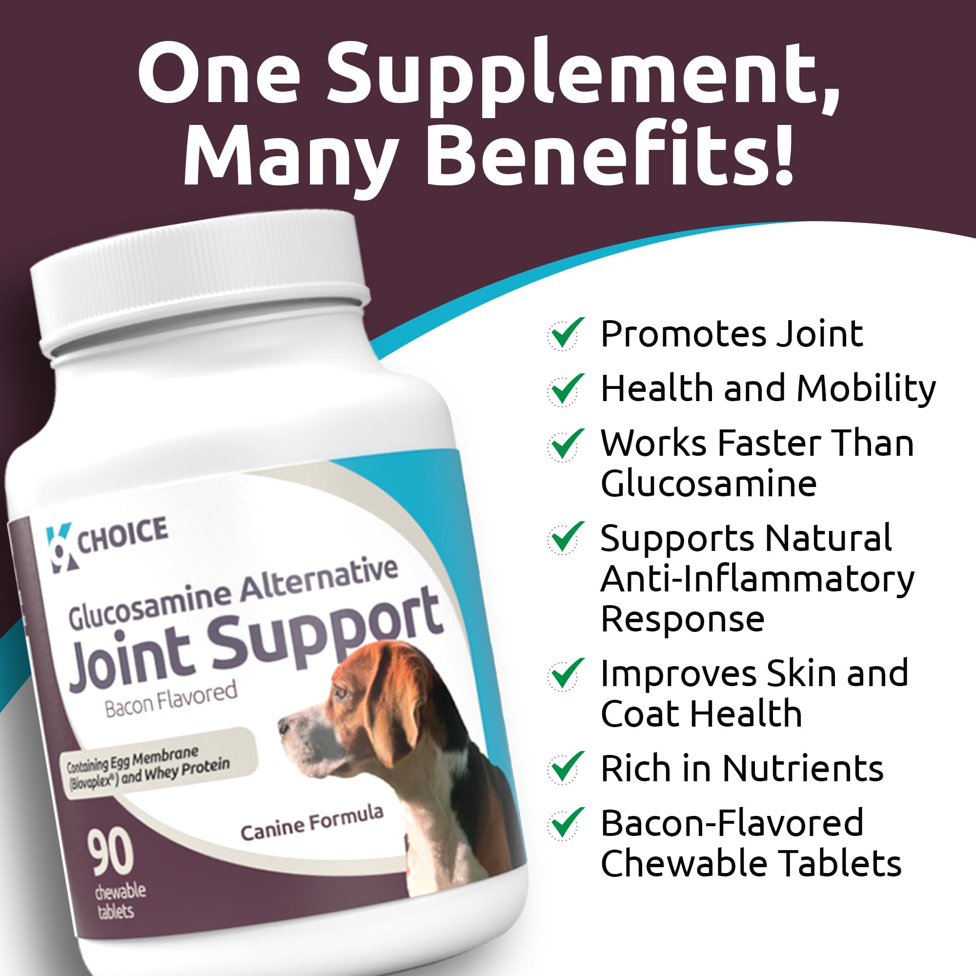 K9 Select Joint Support for Dogs with BiovaPlex - Glucosamine Alternative - 90 Chewable Tablets - Dog Joint Supplement for Mobility & Flexibilty - Hip & Joint Supplement Dogs Promotes Overall Health