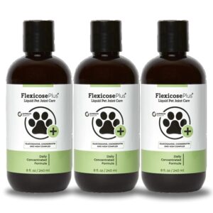 flexicose pet plus - liquid joint care - 8 fl oz (3 bottles ) - dog glucosamine & chondroitin liquid supplement - joint and hip vitamins for dog joint pain relief