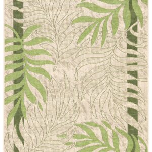 SAFAVIEH Courtyard Collection Accent Rug - 4' x 5'7", Cream & Green, Non-Shedding & Easy Care, Indoor/Outdoor & Washable-Ideal for Patio, Backyard, Mudroom (CY7836-14A5)