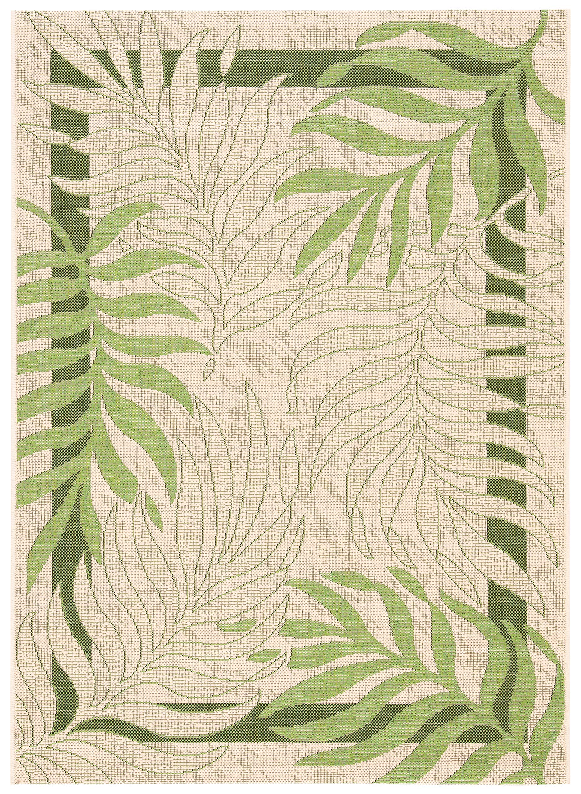 SAFAVIEH Courtyard Collection Accent Rug - 4' x 5'7", Cream & Green, Non-Shedding & Easy Care, Indoor/Outdoor & Washable-Ideal for Patio, Backyard, Mudroom (CY7836-14A5)