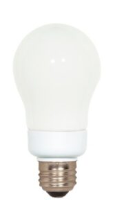 satco s7281 7-watt medium base a-type bulb, 2700k, 120v, equivalent to 40-watt incandescent lamp with energy star rated, white