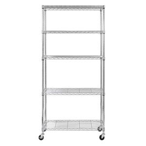 Sandusky MWS361872 5-Tier Mobile Wire Shelving Unit with 3" Rubber Casters, 5 Wire Shelves, Chrome, 72" Height x 36" Width x 18" Depth