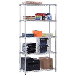 Sandusky MWS361872 5-Tier Mobile Wire Shelving Unit with 3" Rubber Casters, 5 Wire Shelves, Chrome, 72" Height x 36" Width x 18" Depth