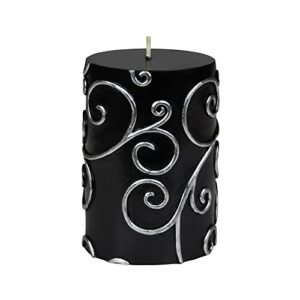 4 Inch Black Scroll Pillar Candle