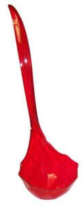 red plastic punch bowl ladle