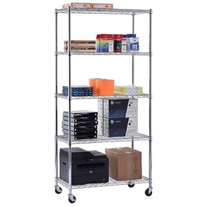 Sandusky MWS361872 5-Tier Mobile Wire Shelving Unit with 3" Rubber Casters, 5 Wire Shelves, Chrome, 72" Height x 36" Width x 18" Depth