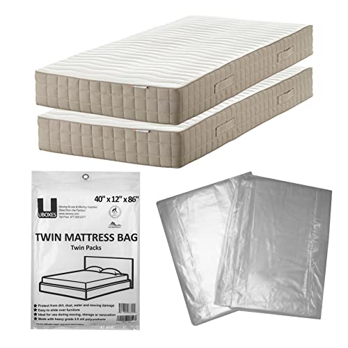 Uboxes Twin Size Mattress Covers, 40" x 12" x 86", Clear, 2 Pack