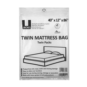 uboxes twin size mattress covers, 40" x 12" x 86", clear, 2 pack