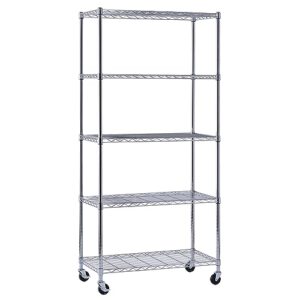 sandusky mws361872 5-tier mobile wire shelving unit with 3" rubber casters, 5 wire shelves, chrome, 72" height x 36" width x 18" depth