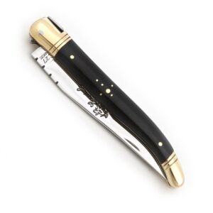 laguiole knife with ebony wood handle and brass bolsters - direct from france