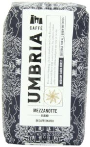 caffe umbria fresh seattle whole bean roasted coffee, mezzanotte decaf blend, 12 oz. bag