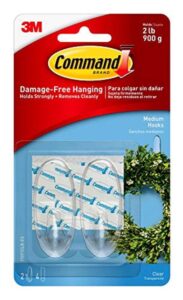 command medium wall hooks, damage free hanging with adhesive strips, no tools wall hooks for hanging decorations in living spaces, 12 clear wall hooks and 24 command strips