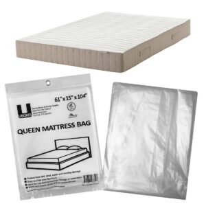 uboxes queen mattress clear plastic poly covers, 61 x 15 x 104 inch, heavy duty 2 mil, 1 pack