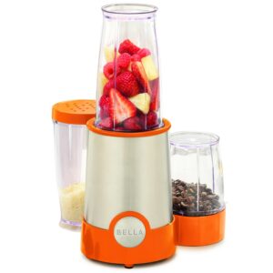 bella personal size blender, 12 piece set, color orange and stainless steel