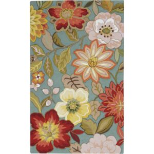 nourison fantasy aqua 3'6" x 5'6" area-rug, modern, floral, bed room, living room, dining room, kitchen, easy washing, non shedding, (4' x 6')