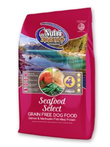 nutrisource seafood select grain free dry dog food, salmon and menhaden fish meal, 15lb