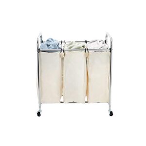 Seville Classics Laundry Hamper Sorter Cart Mobile Premium 3-Bag Heavy-Duty, Chrome