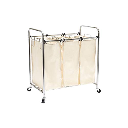 Seville Classics Laundry Hamper Sorter Cart Mobile Premium 3-Bag Heavy-Duty, Chrome