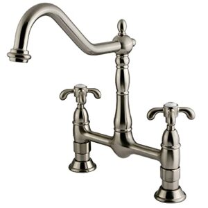 kingston brass ks1178tx heritage 8-inch centerset kitchen faucet without sprayer, brushed nickel