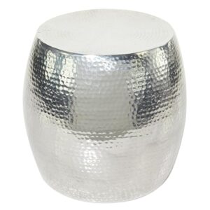 deco 79 aluminum metal side end accent table drum shaped end table with hammered design, side table 14" x 14" x 16", silver