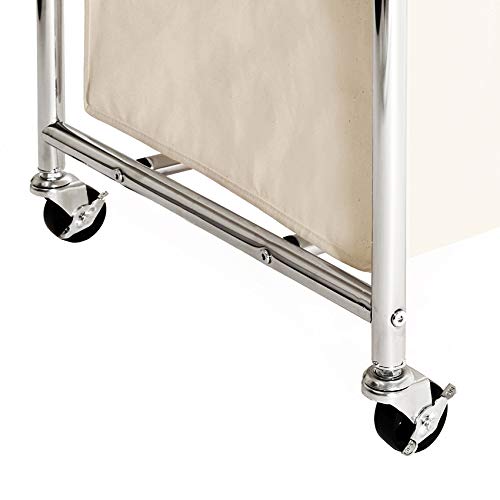 Seville Classics Laundry Hamper Sorter Cart Mobile Premium 3-Bag Heavy-Duty, Chrome