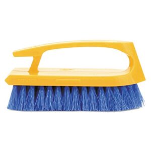 rubbermaid commercial products,rubbermaid commercial,iron-shaped handle scrub brush, 6" brush,long-lasting blue polypropylene fill resists stains.,durable plastic block.