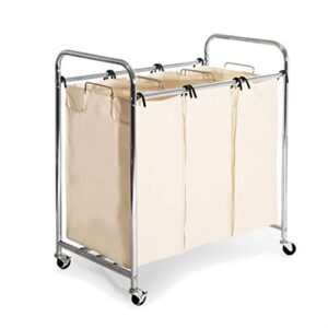 seville classics laundry hamper sorter cart mobile premium 3-bag heavy-duty, chrome