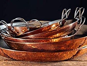 Sertodo Copper Alicante Paella Cooking Pan | 15 inch diameter |Patented Stainless Steel Handle Design| Hand Hammered, Heavy Gauge, 100% Pure Copper | Serves 6-8 Adults