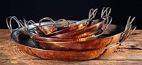 Sertodo Copper Alicante Paella Cooking Pan | 15 inch diameter |Patented Stainless Steel Handle Design| Hand Hammered, Heavy Gauge, 100% Pure Copper | Serves 6-8 Adults