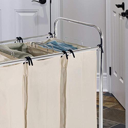 Seville Classics Laundry Hamper Sorter Cart Mobile Premium 3-Bag Heavy-Duty, Chrome