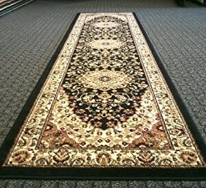 Bellagio Traditional Area Rug Runner 32 Inch X 10 Feet Black Design 401