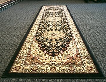 Bellagio Traditional Area Rug Runner 32 Inch X 10 Feet Black Design 401