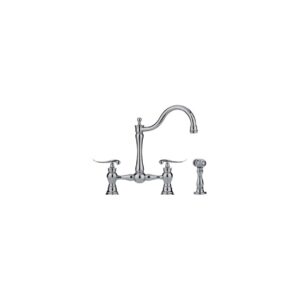 franke ff7070 two-handle bridge-style shepard's hook spout kitchen faucet with sculpted handles and side spray, polished nickel