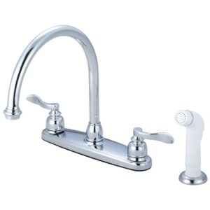 kingston brass kb8791nfl nuwave french 8-inch kitchen faucet with twin handle and white sprayer, polished chrome