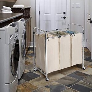 Seville Classics Laundry Hamper Sorter Cart Mobile Premium 3-Bag Heavy-Duty, Chrome