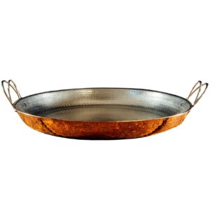 Sertodo Copper Alicante Paella Cooking Pan | 15 inch diameter |Patented Stainless Steel Handle Design| Hand Hammered, Heavy Gauge, 100% Pure Copper | Serves 6-8 Adults