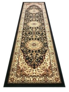 bellagio traditional area rug runner 32 inch x 10 feet black design 401