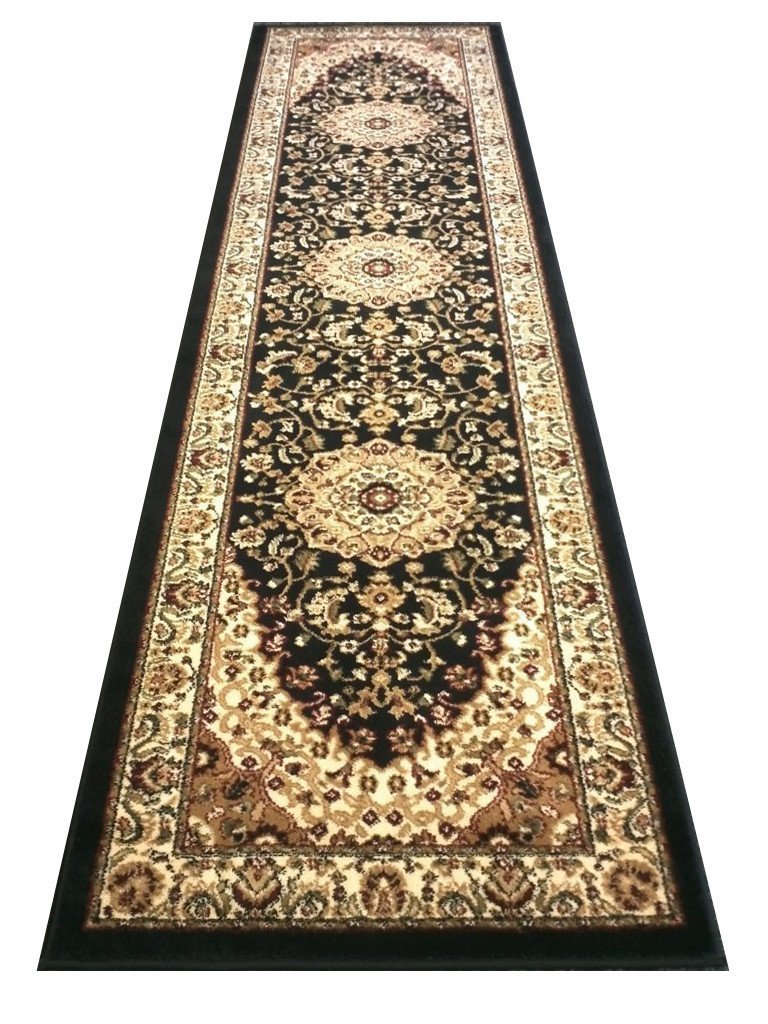 Bellagio Traditional Area Rug Runner 32 Inch X 10 Feet Black Design 401