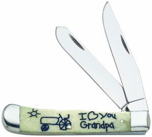 case wr xx pocket knife i love you grandpa oatmeal smooth bone trapper item #9232 - (6254 ss) - length closed: 4 1/8 inches