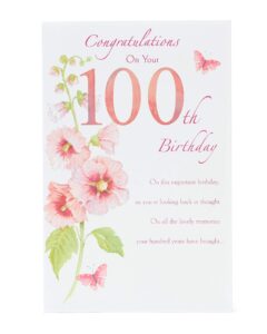 uk greetings 100th birthday card for her/friend - delicate pink flower design