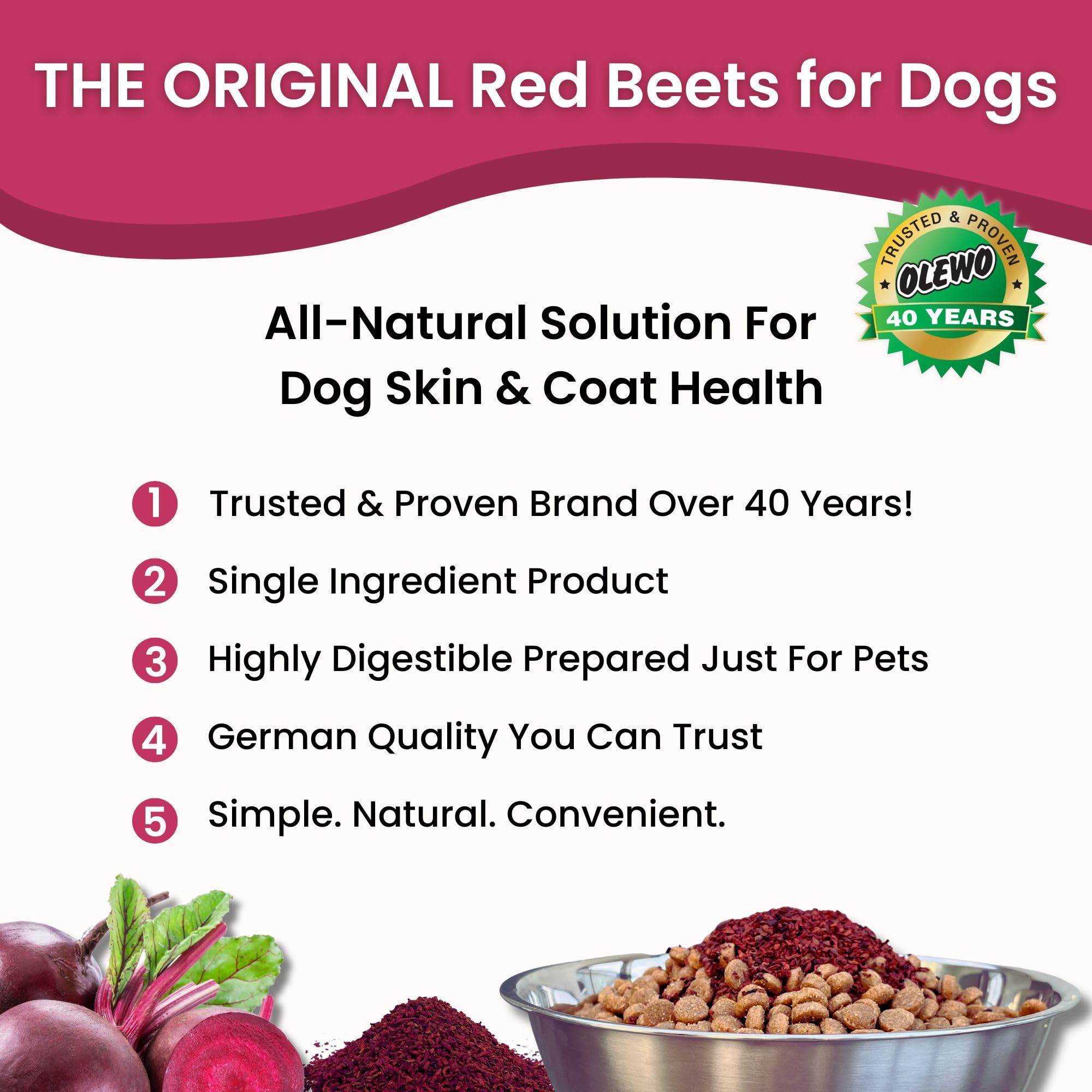 Olewo Original Red Beets for Dogs – Natural Dog Anti Itch, Dog Food Topper, Skin & Coat Support – Dehydrated Vegetables for Dogs, Dog Supplements & Vitamins, Toppers for Dogs, Fiber for Dogs, 5.5 lbs